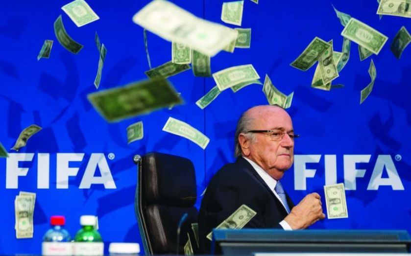 Fifa's Sepp Blatter showered with fake money in prank by comedian Simon ...