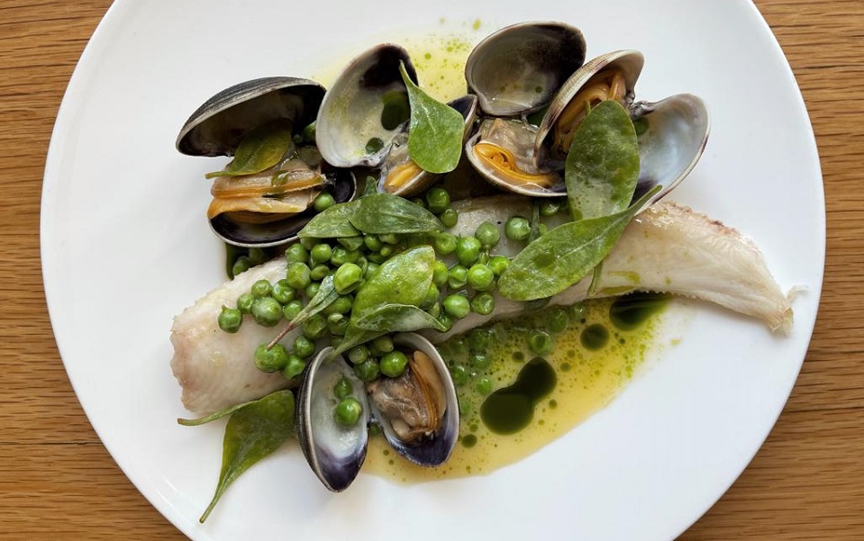Townsend restaurant's lemon sole with clams, peas and creme fraiche