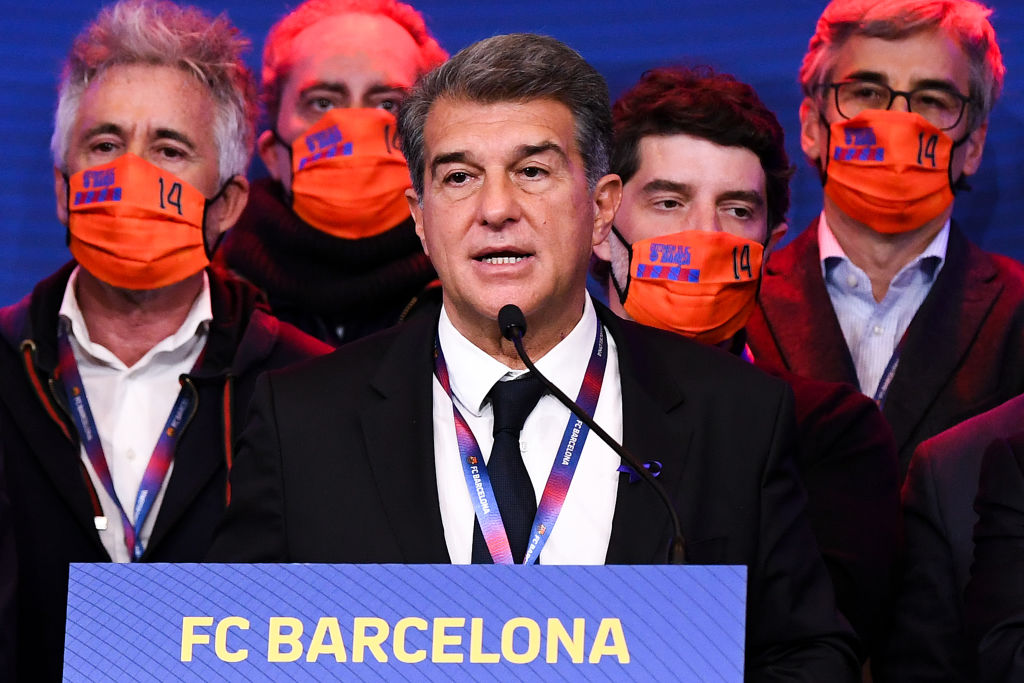 Who owns Barcelona? Who did Joan Laporta take over from?