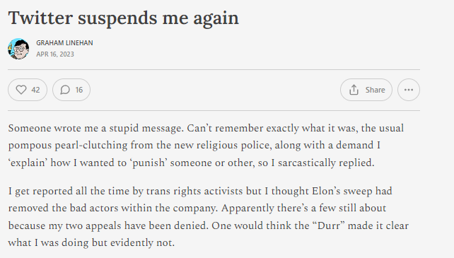 Graham Linehan, AKA Glinner, banned from Twitter... Again