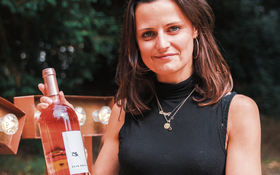 A glass of wine with Pink Diesel rosé founder Amy Gatehouse